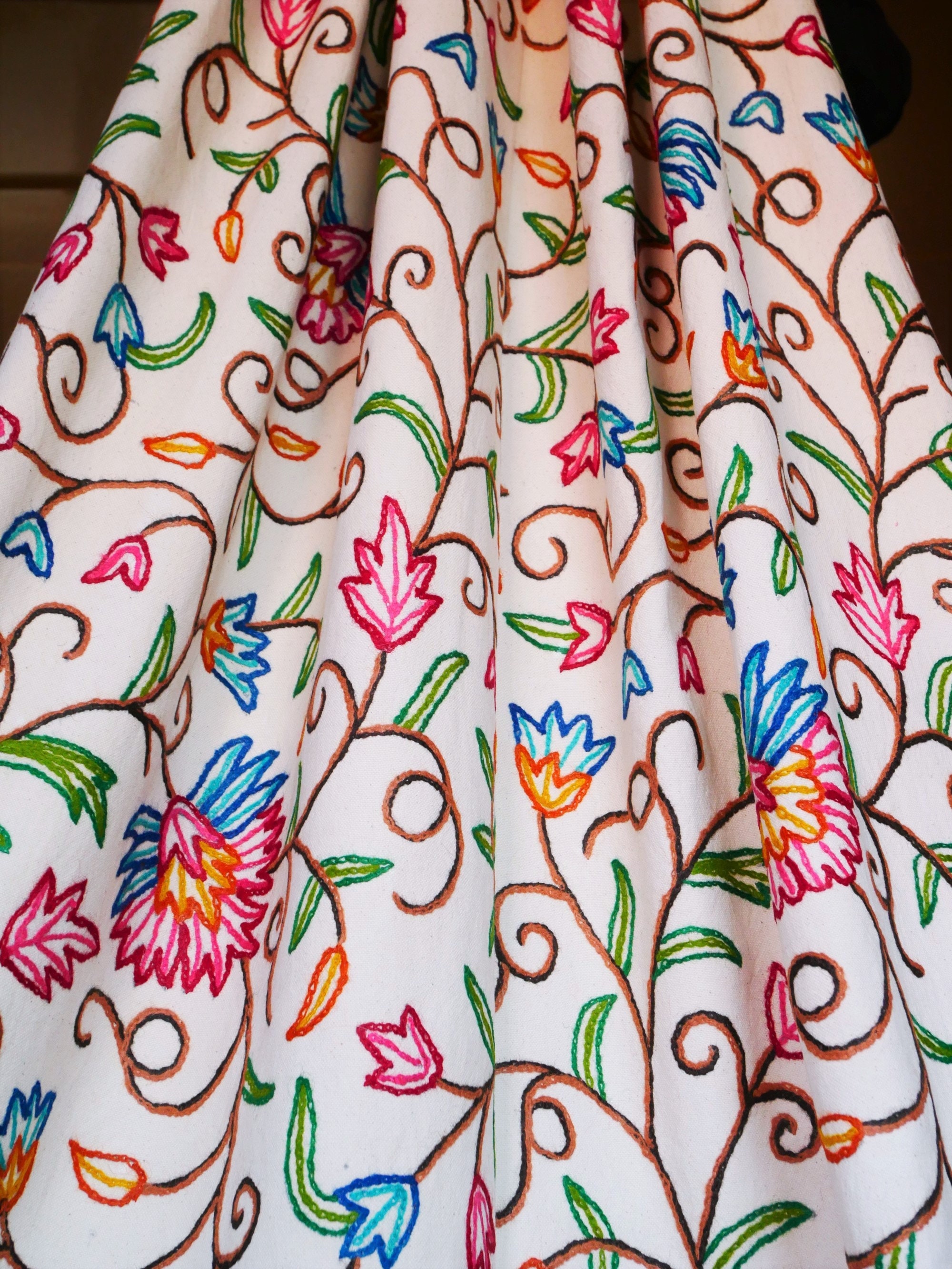 Hand Embroidered Fabric by the Yard Home Decor Fabric - Etsy