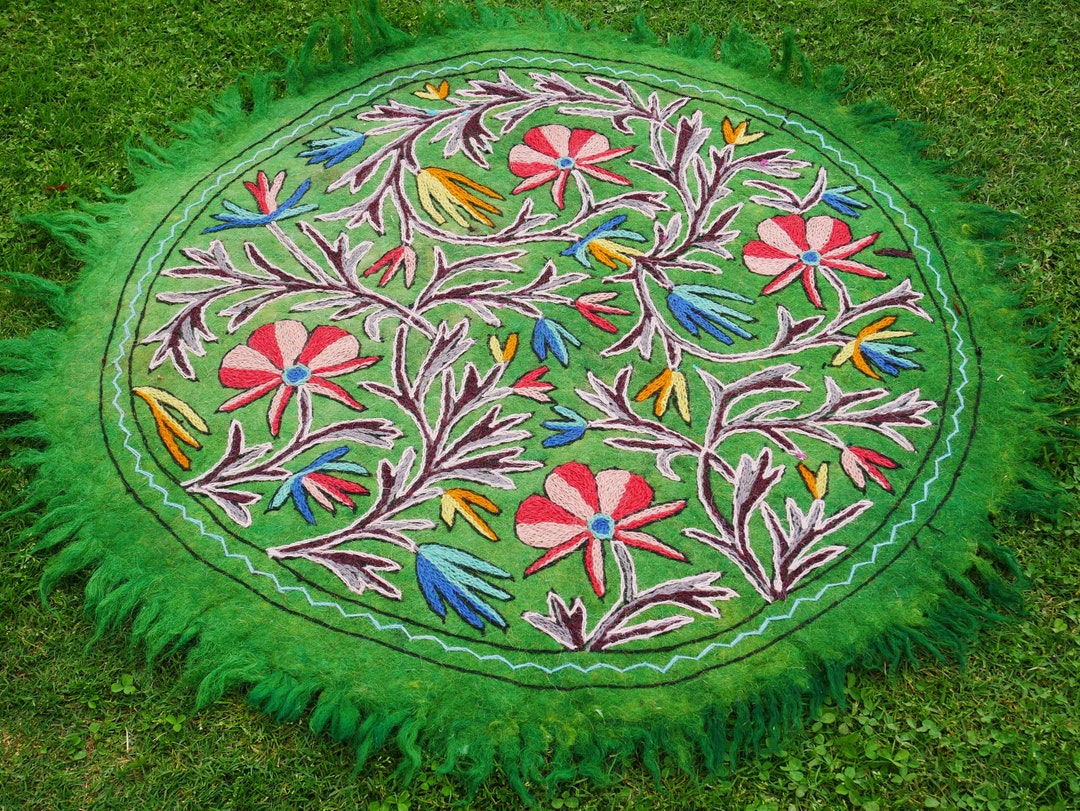 Round Rug Mandala Rug 3 Ft Kashmiri namda Felt Wool Rug Hand ...