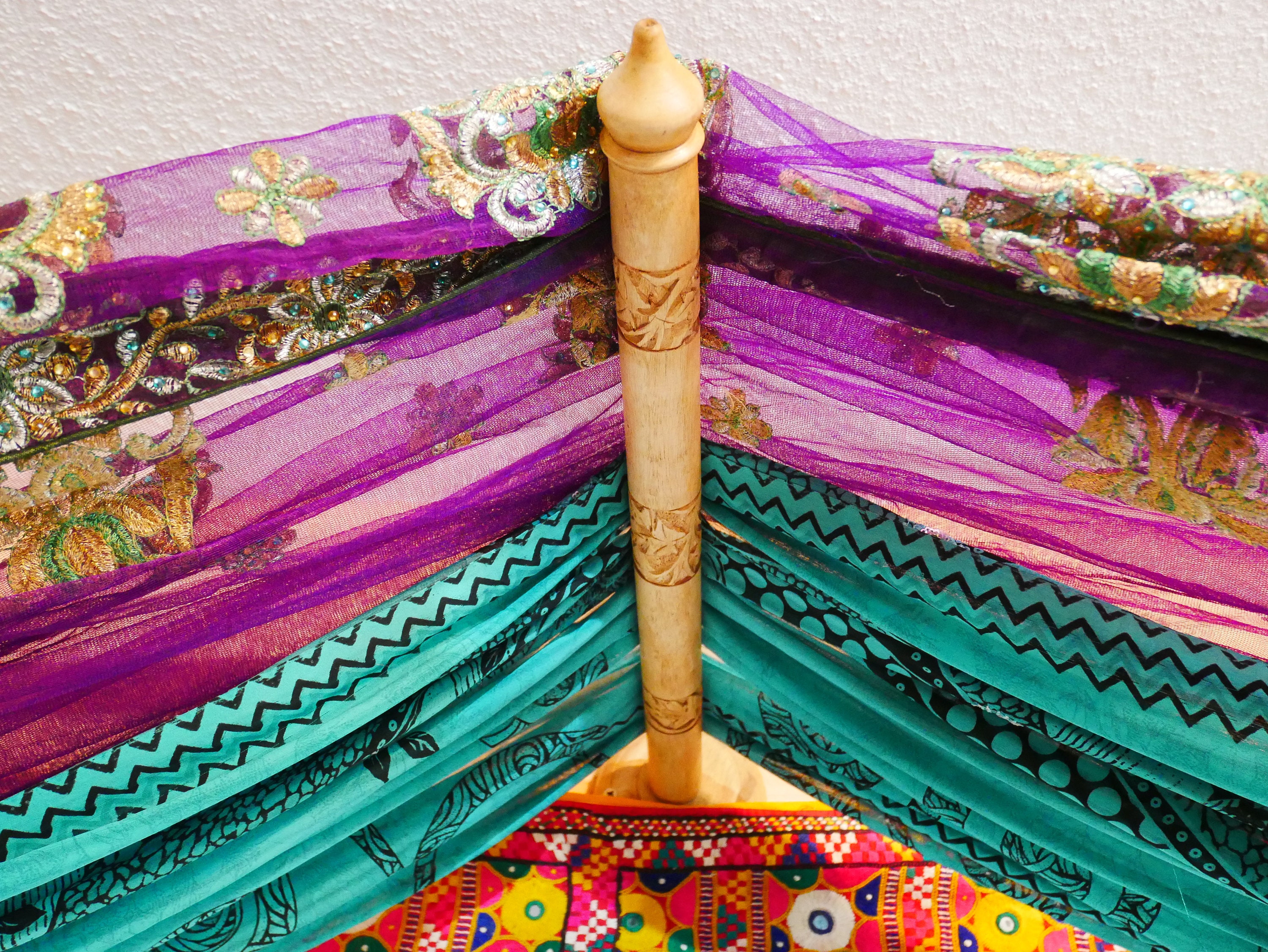 Boho Bed Canopy Saree Canopy Frame With Handcrafted Walnut - Etsy