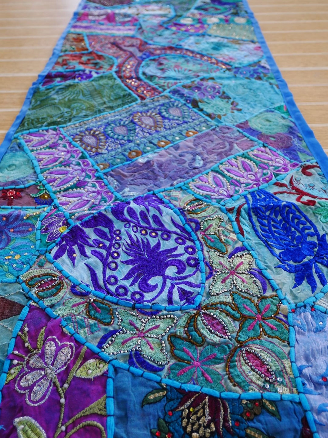 Sari Patchwork Table Runner / Wall Hanging – Handmade Boho Hippie Decor ...