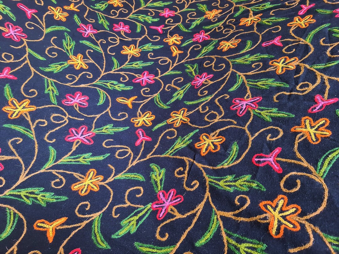 Kashmiri Crewel Curtains Embroidered Fabric by the Yard Boho Upcycling ...