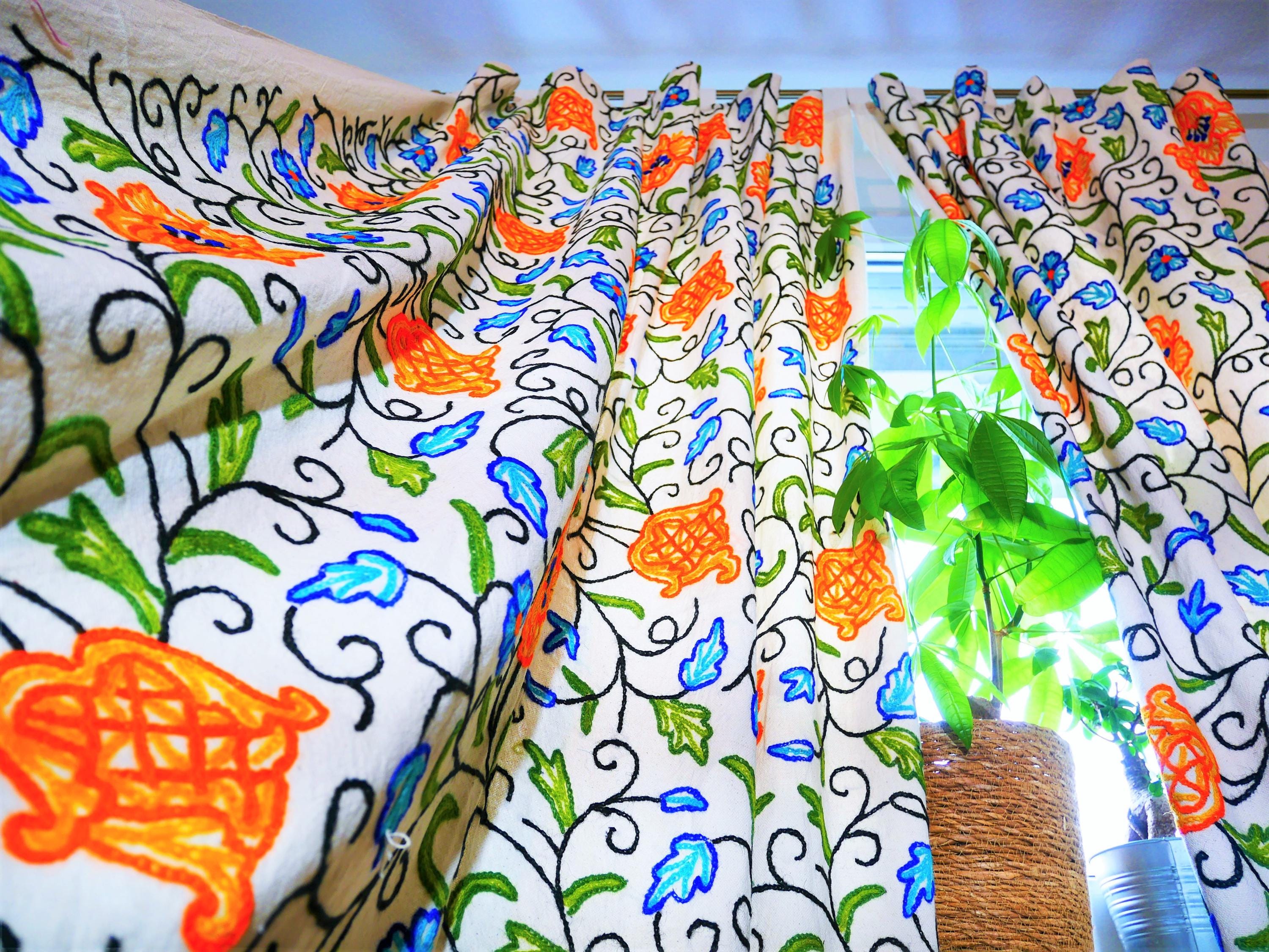 Hand Embroidered Curtain Custom Made Kashmiri Embroidery Curtain Panel ...