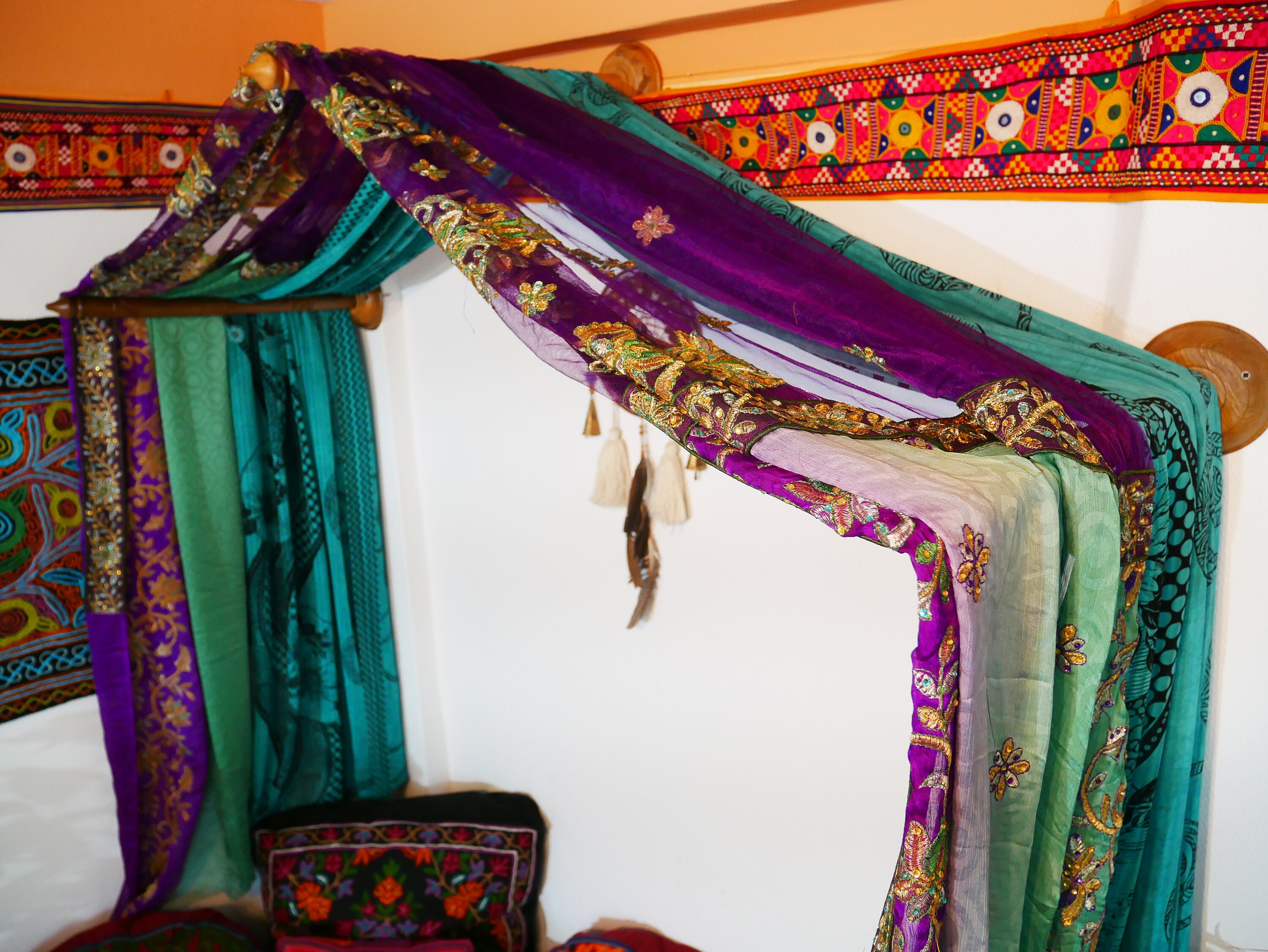 Boho Bed Canopy Saree Canopy Frame With Handcrafted Walnut - Etsy