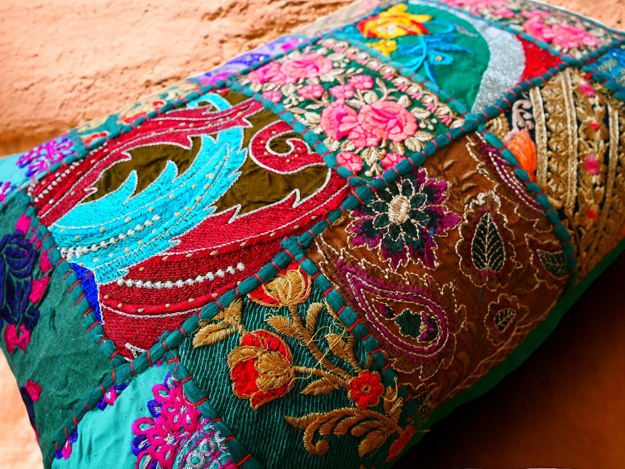 Hippie Pillow Saree Cushion Cover Indian Throw Pillow 24x16 Colorful ...