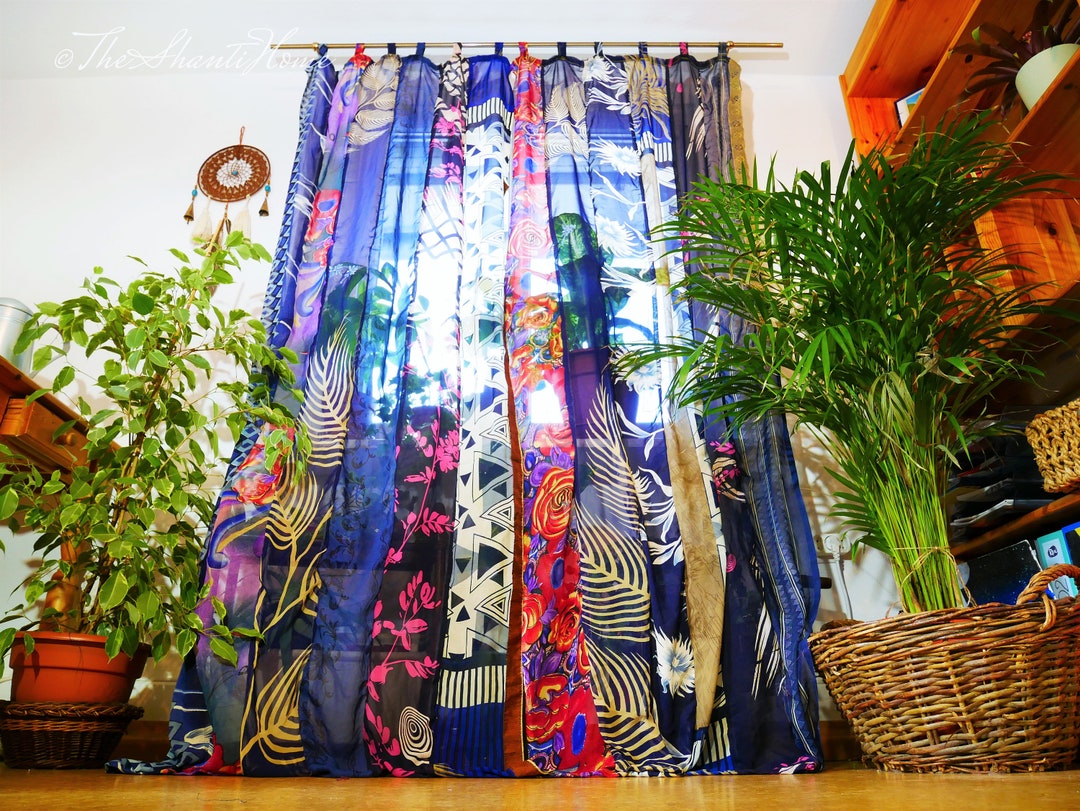 Saree Curtain Boho Colorful Curtains Handmade Indian Patchwork Curtains ...