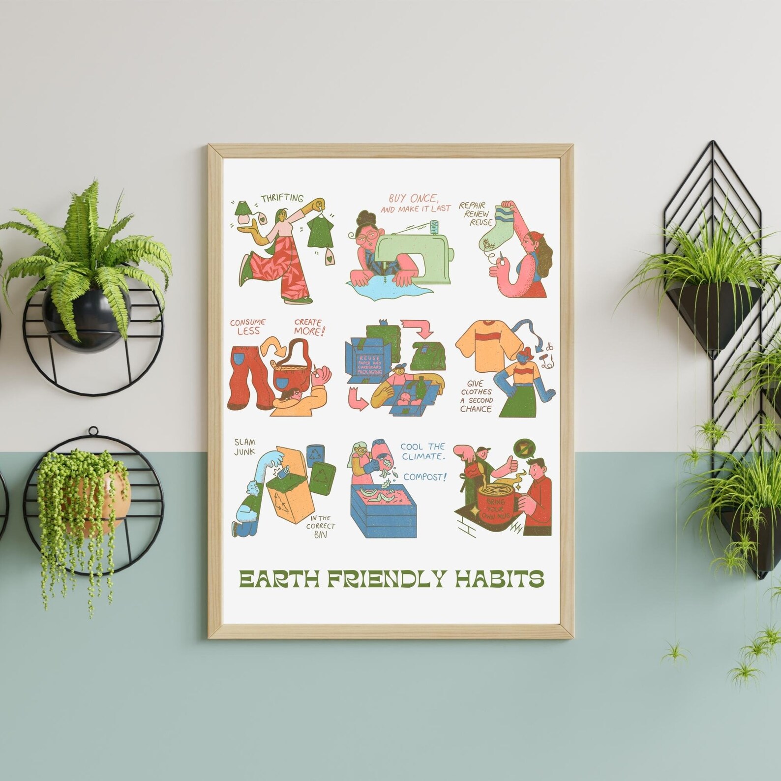 Earth Friendly Habits Art Print Digital Download Sustainability Poster ...