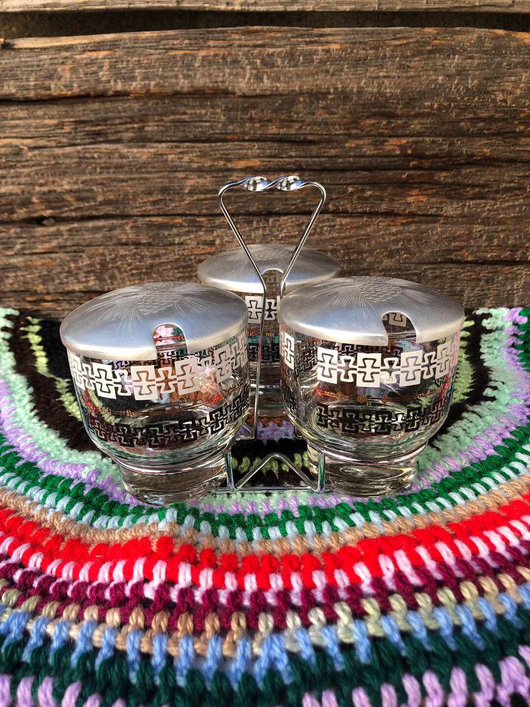 Mid Century Modern Condiment Holder 50s Glassware on Holder Aluminum ...