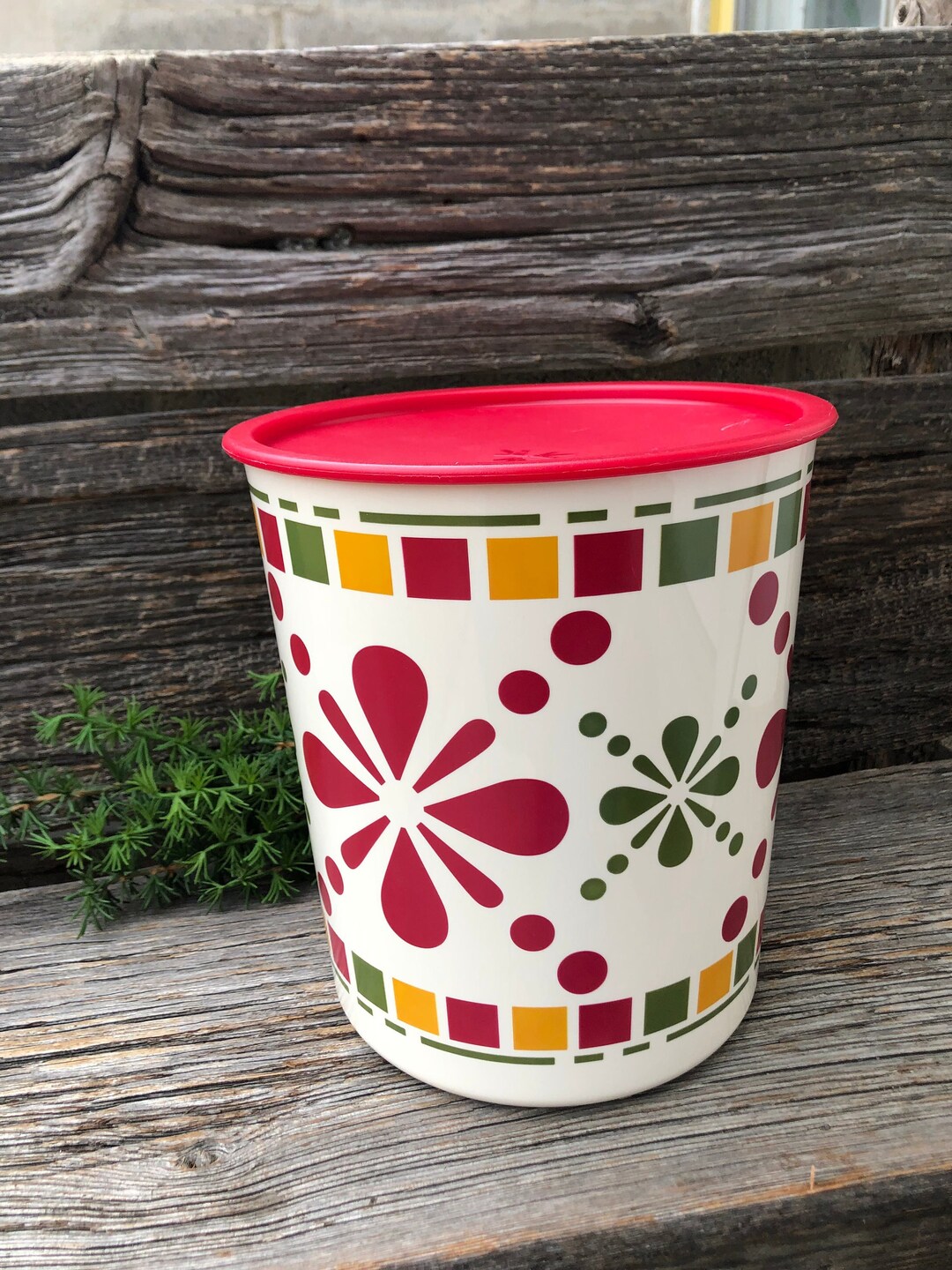 Tupperware Lidded Canister Container XL Multi Coloured Groovy Flowers ...