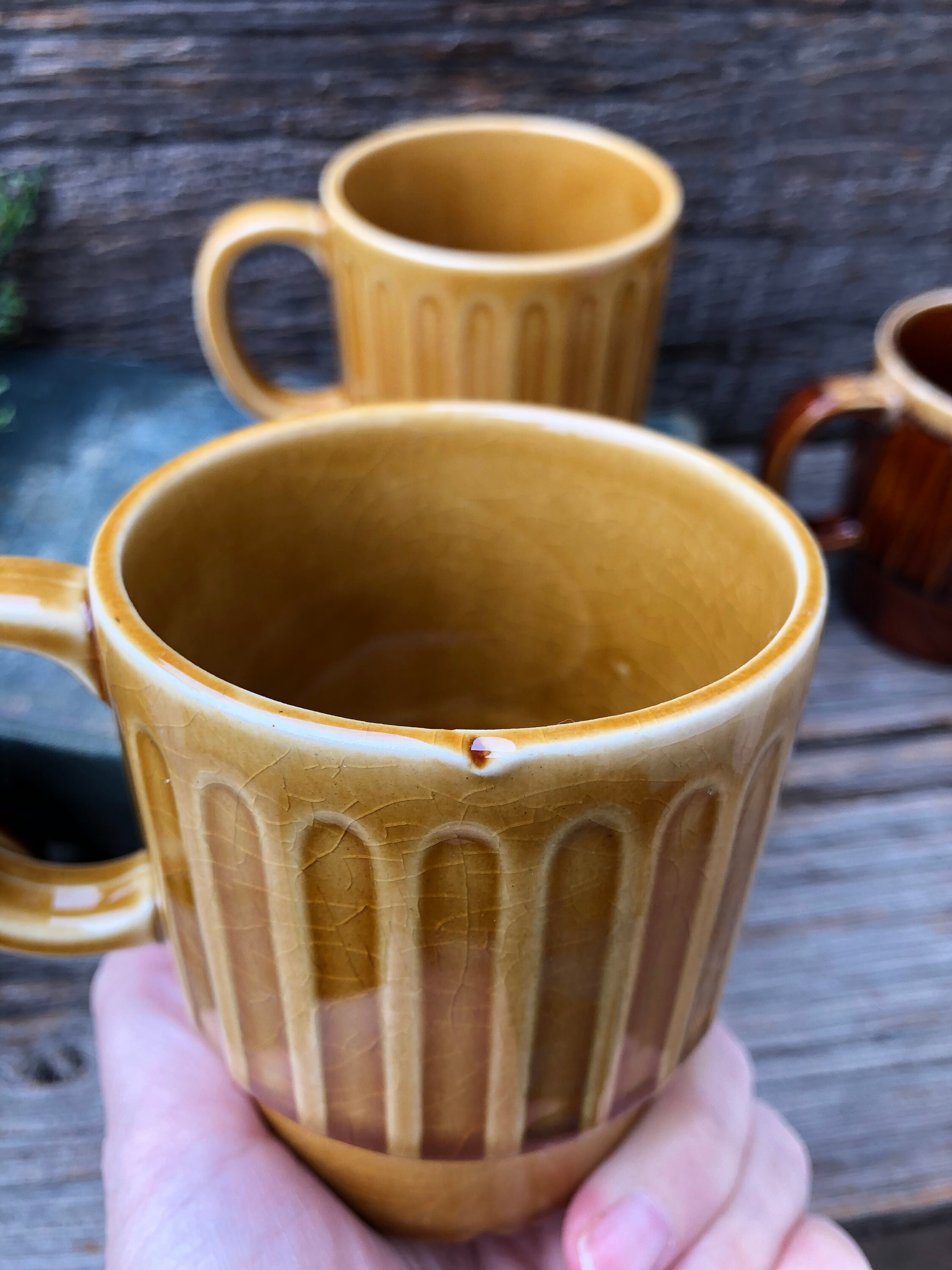 Vintage 70s Brown Drip Mug Drip Glaze Mugs Stacking Made in - Etsy