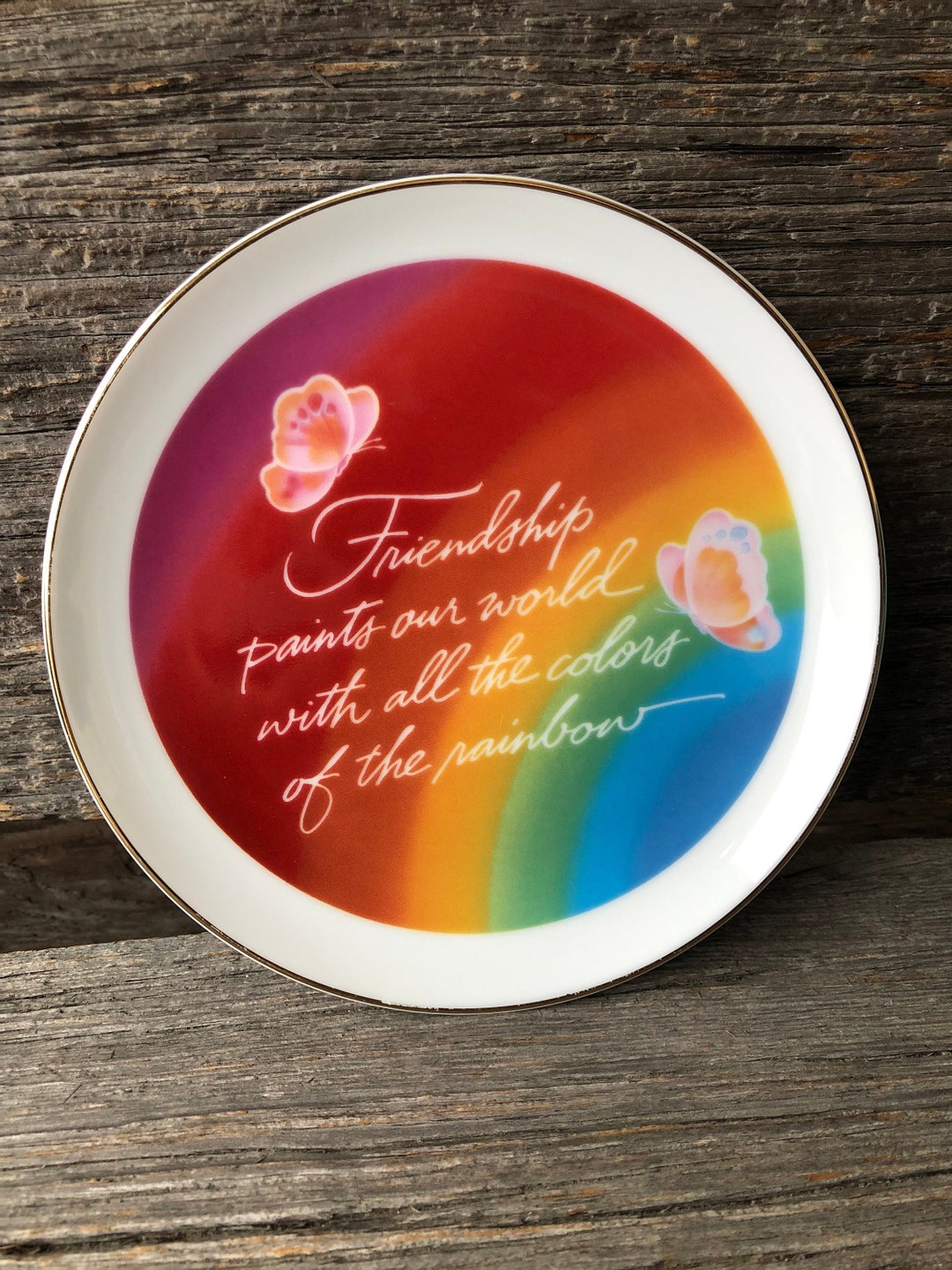 Vintage 80s Friendship Plate Rainbow Butterflies Vtg Friend Gift ...