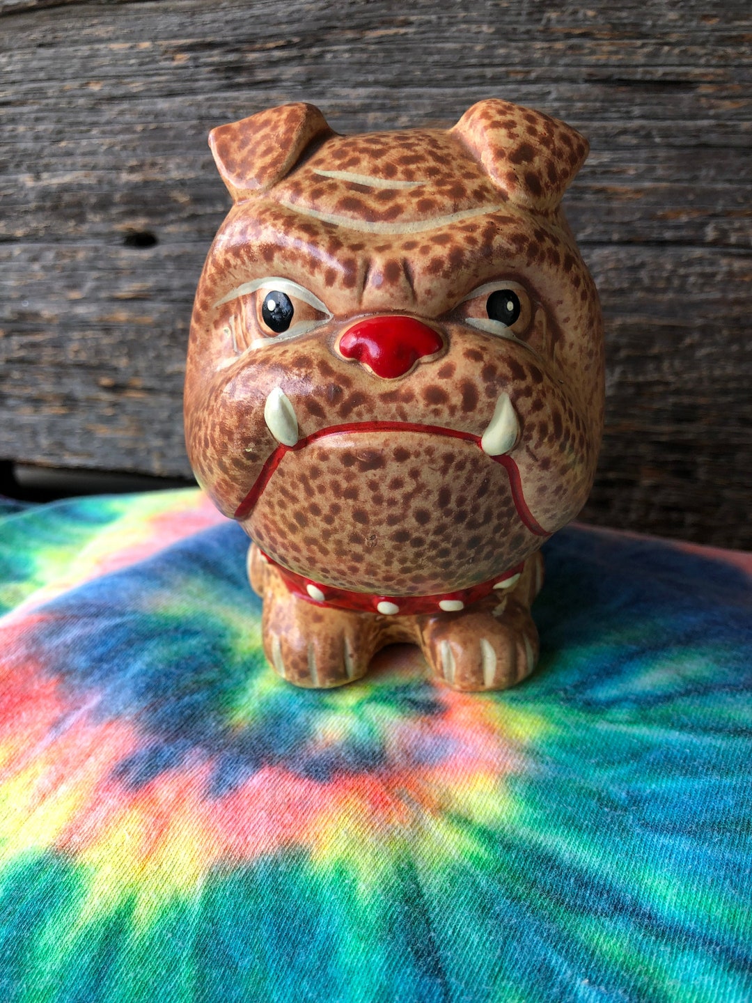 1960s Chalkware Bulldog Piggy Bank Flower Power Collectible Hippy ...
