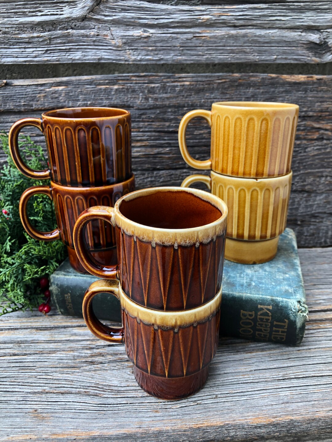 Vintage 70s Brown Drip Mug Drip Glaze Mugs Stacking Made in - Etsy