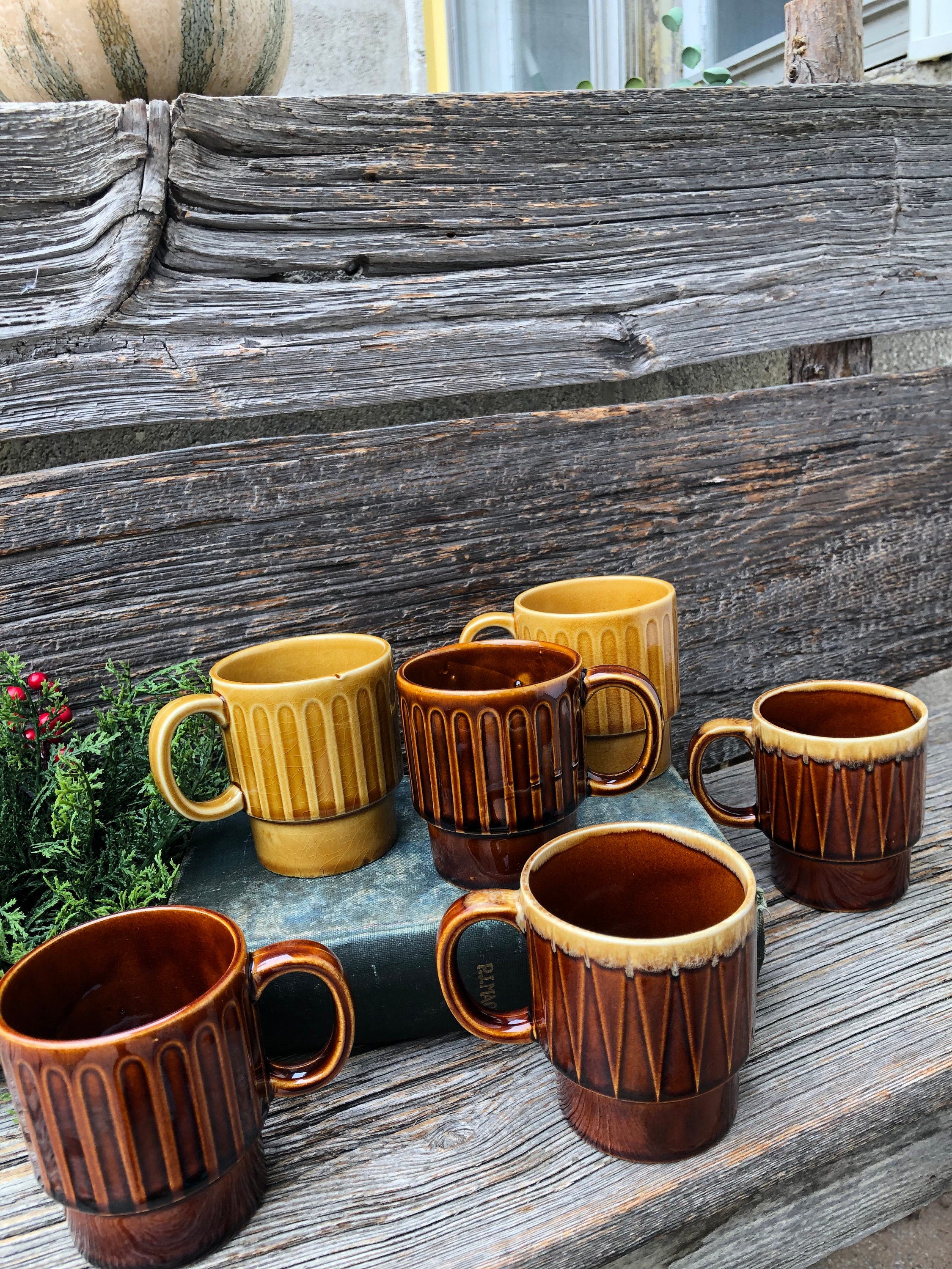 Vintage 70s Brown Drip Mug Drip Glaze Mugs Stacking Made in - Etsy