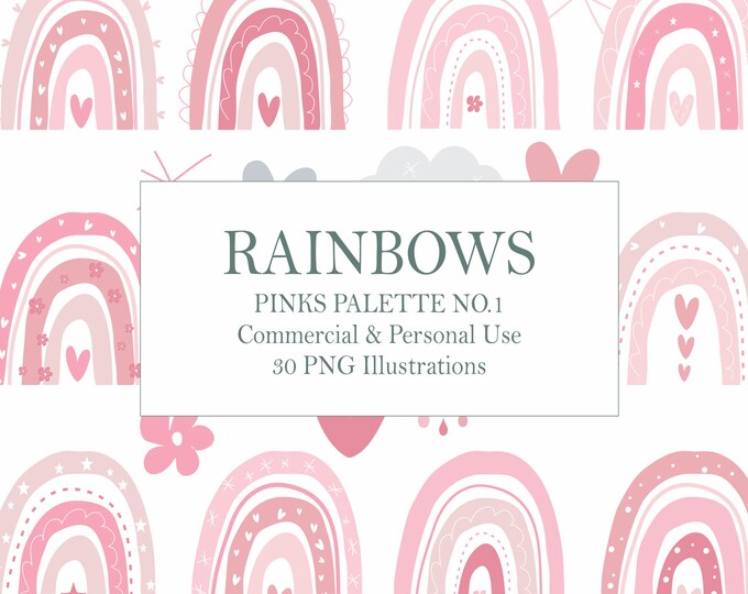 Rainbow Clipart, Pink Scandi Rainbows, Digital Rainbow, Nursery Clipart ...