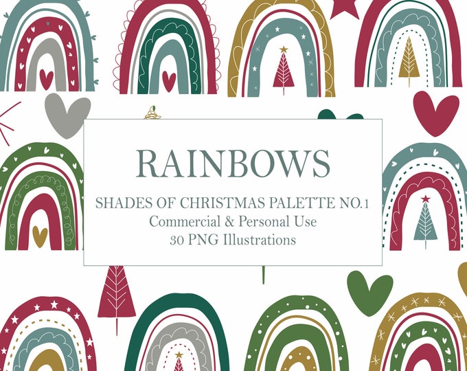 Christmas Rainbow Clipart, Commercial Use, Boho Rainbow Clip Art ...