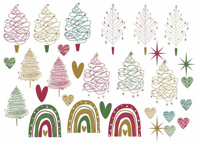 Christmas Tree Clipart, Commercial Use, Boho Christmas Clip Art ...