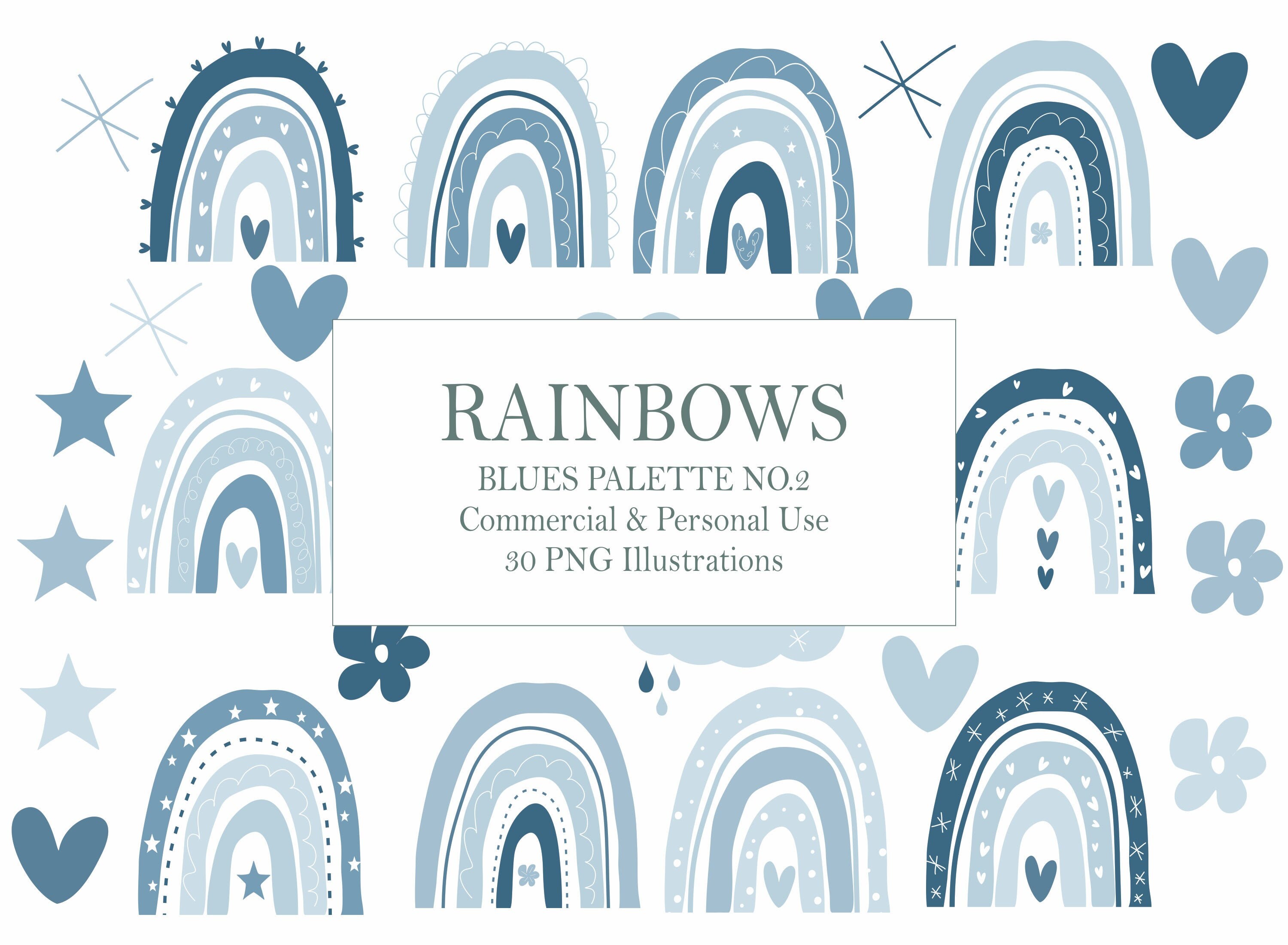 Commercial Use Rainbow Clipart, Blue Rainbow Clip Art, Digital Rainbow ...