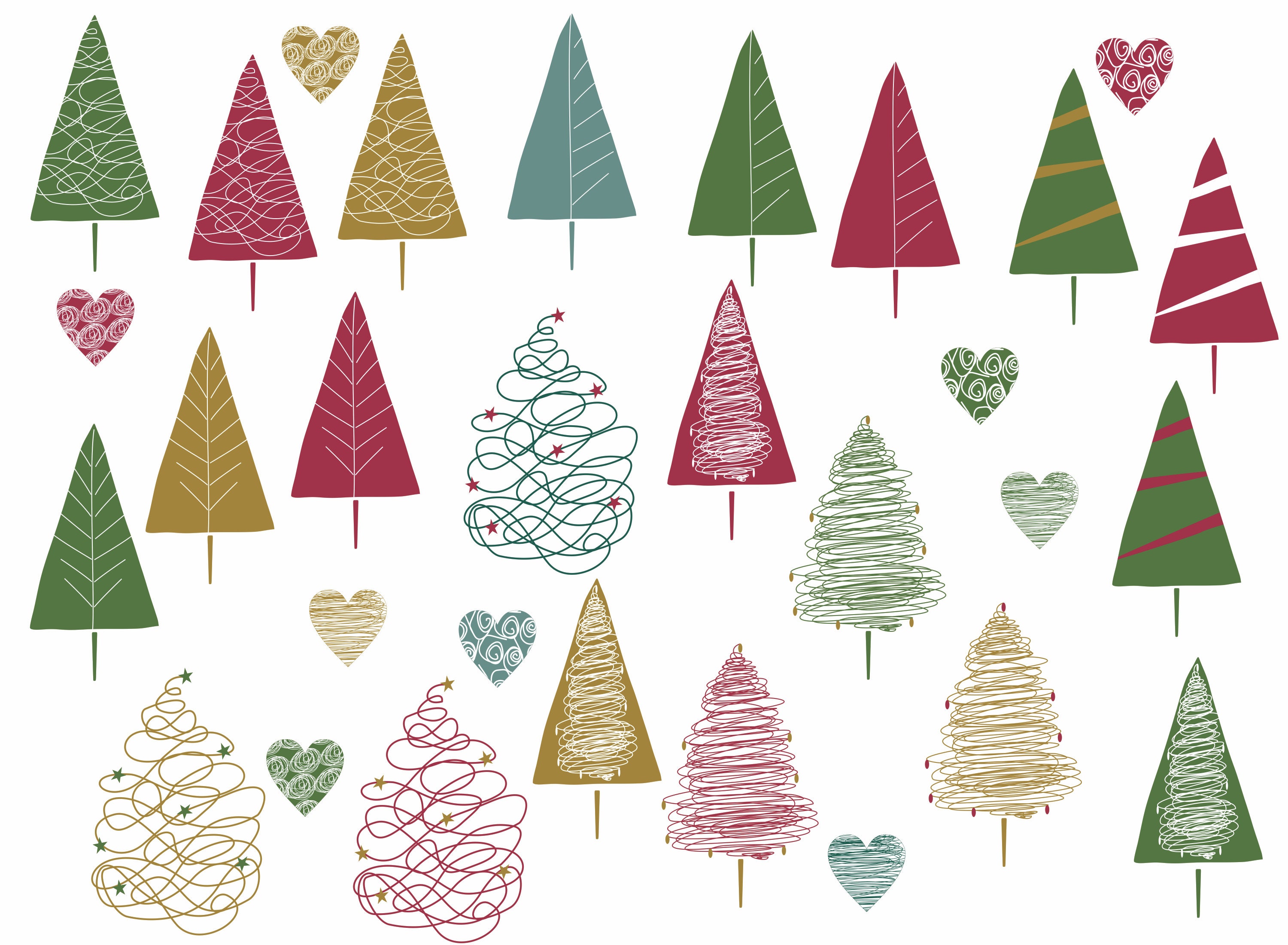 Christmas Tree Clipart, Instant Download, Boho Christmas Tree Clipart ...