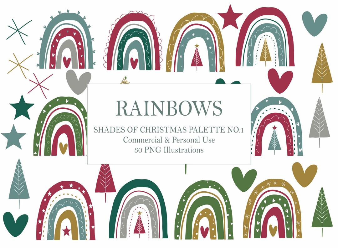 Christmas Rainbow Clipart, Commercial Use, Boho Rainbow Clip Art ...