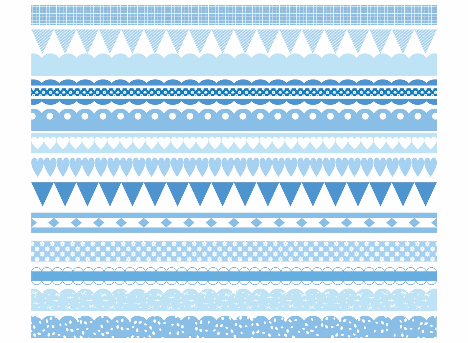 Border Clipart, Blue Border Clip Art, Hearts, Flowers, Scallop, Instant ...