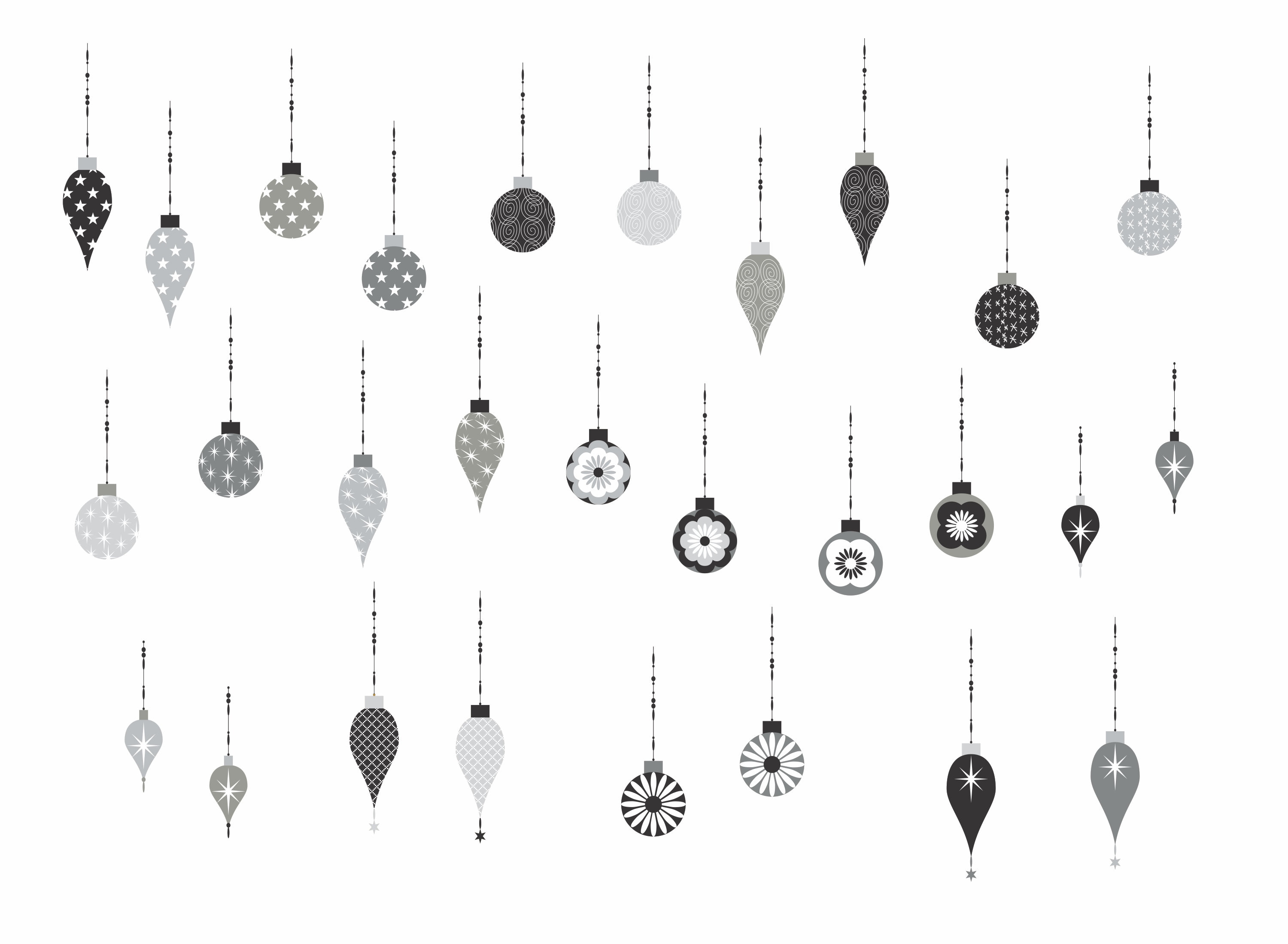 Black & White Christmas Clipart, Christmas Bauble Clipart, Instant ...