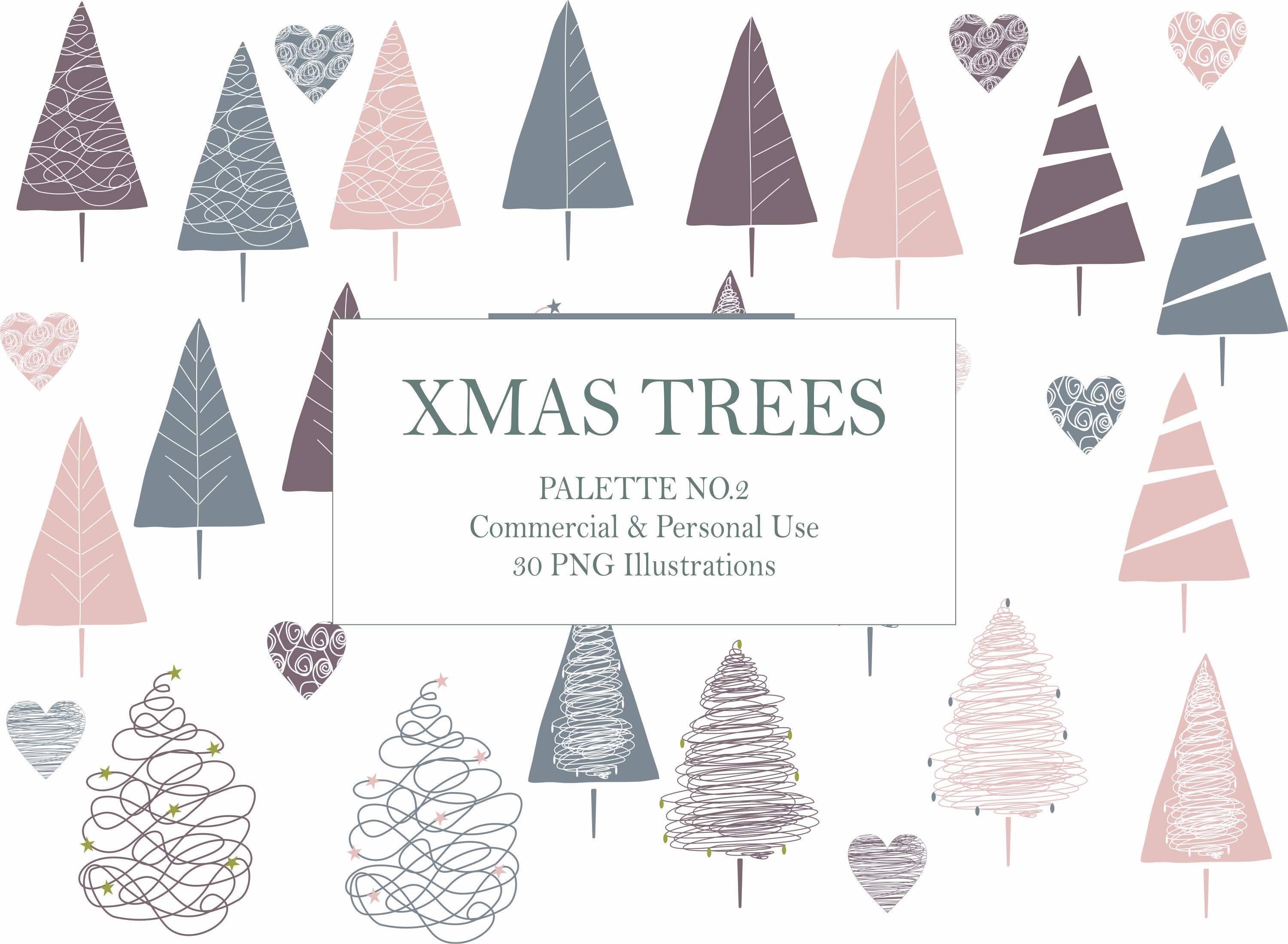 Christmas Tree Clipart, Instant Download, Boho Christmas Tree Clipart ...