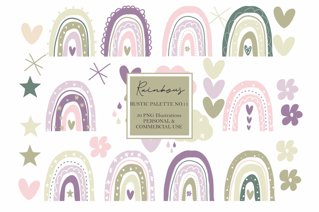 Commercial Use Rainbow Clipart, Rustic Rainbow Clip Art, Digital ...