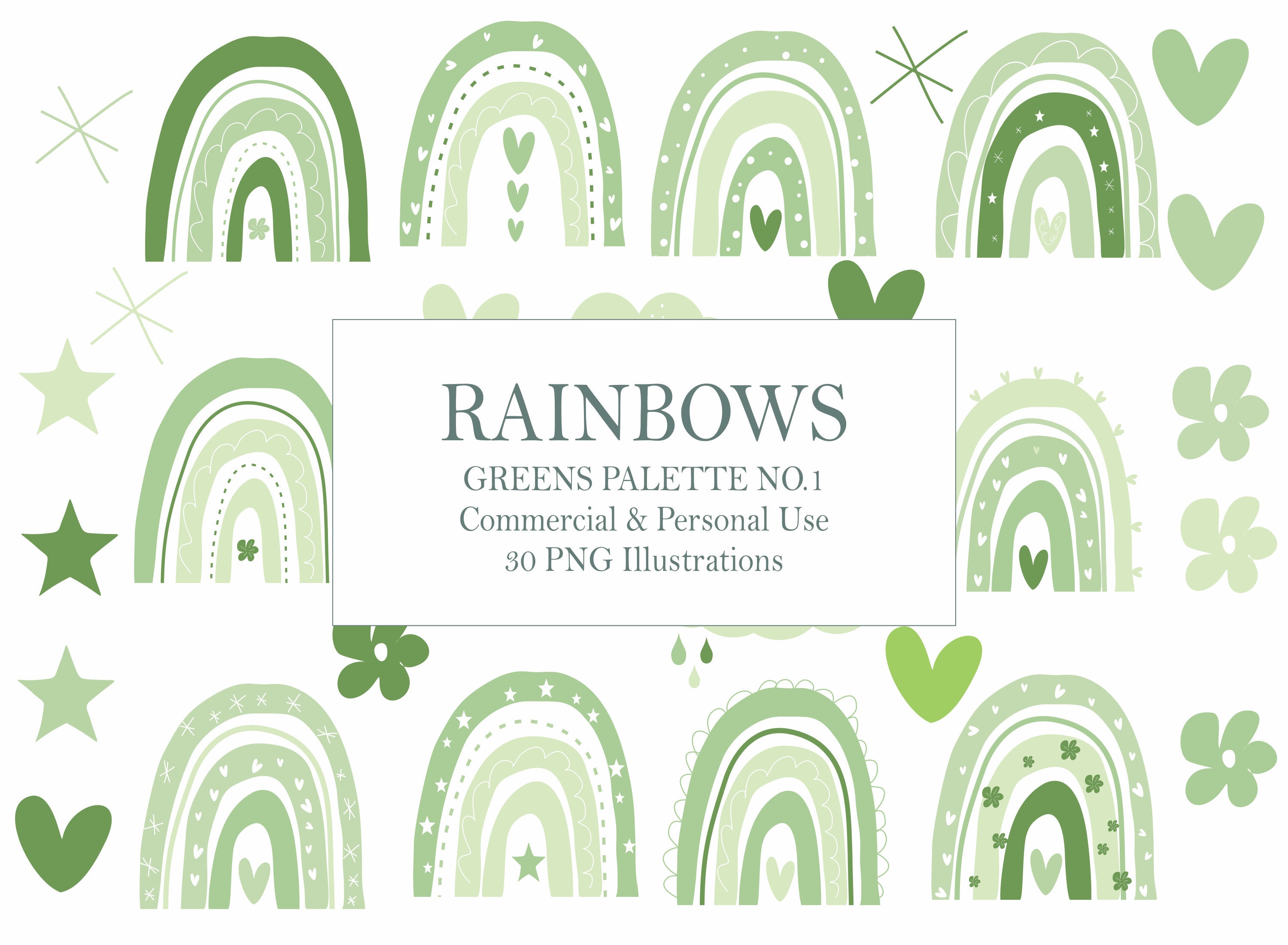 Digital Rainbow Hand Drawn Boho Rainbow Clipart Nursery Clipart ...