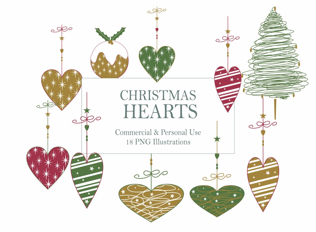 Christmas Heart Clipart, Commercial Use, Boho Christmas Clip Art ...