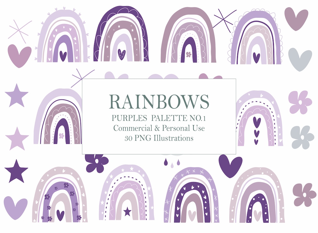 Commercial Use Rainbow Clipart, Purple Scandi Rainbows, Digital Rainbow ...