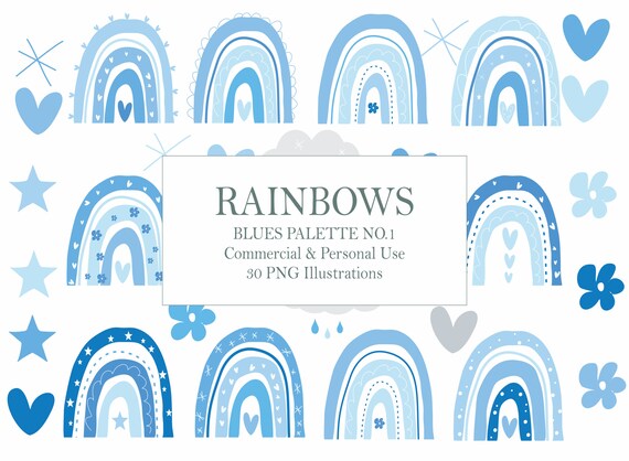 Digital Rainbow Hand Drawn Boho Rainbow Clipart Nursery Clipart ...