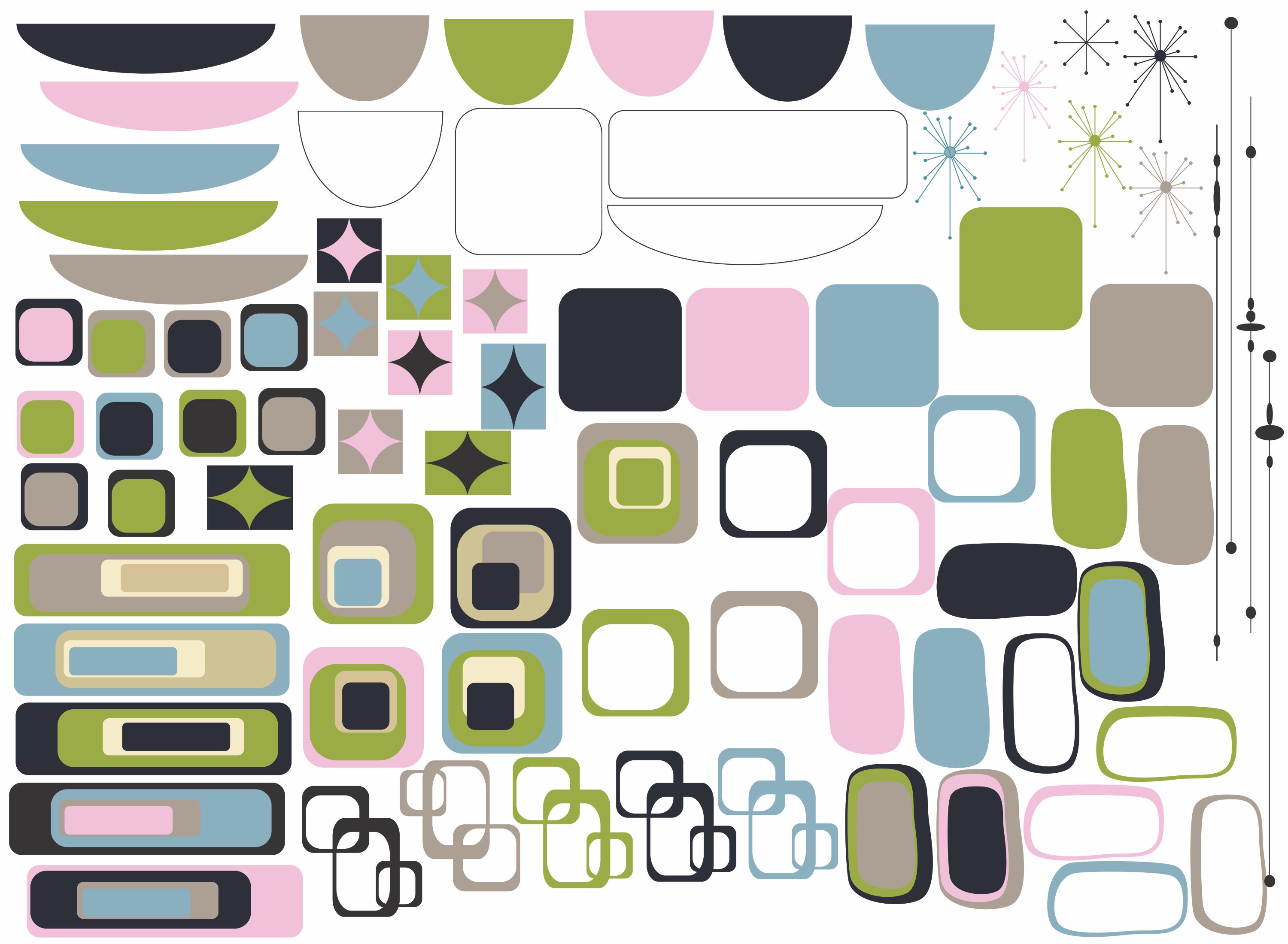 Abstract Shape Clipart, Mid Century Clipart, Mid Century Shapes, Create ...