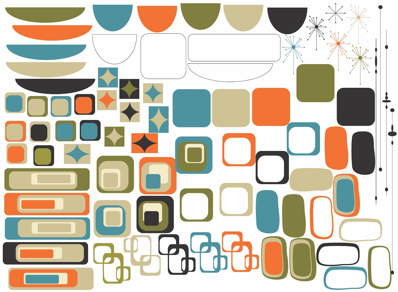 Mid Century Clipart, Abstract Shape Clipart, Mid Century Shapes, Create ...