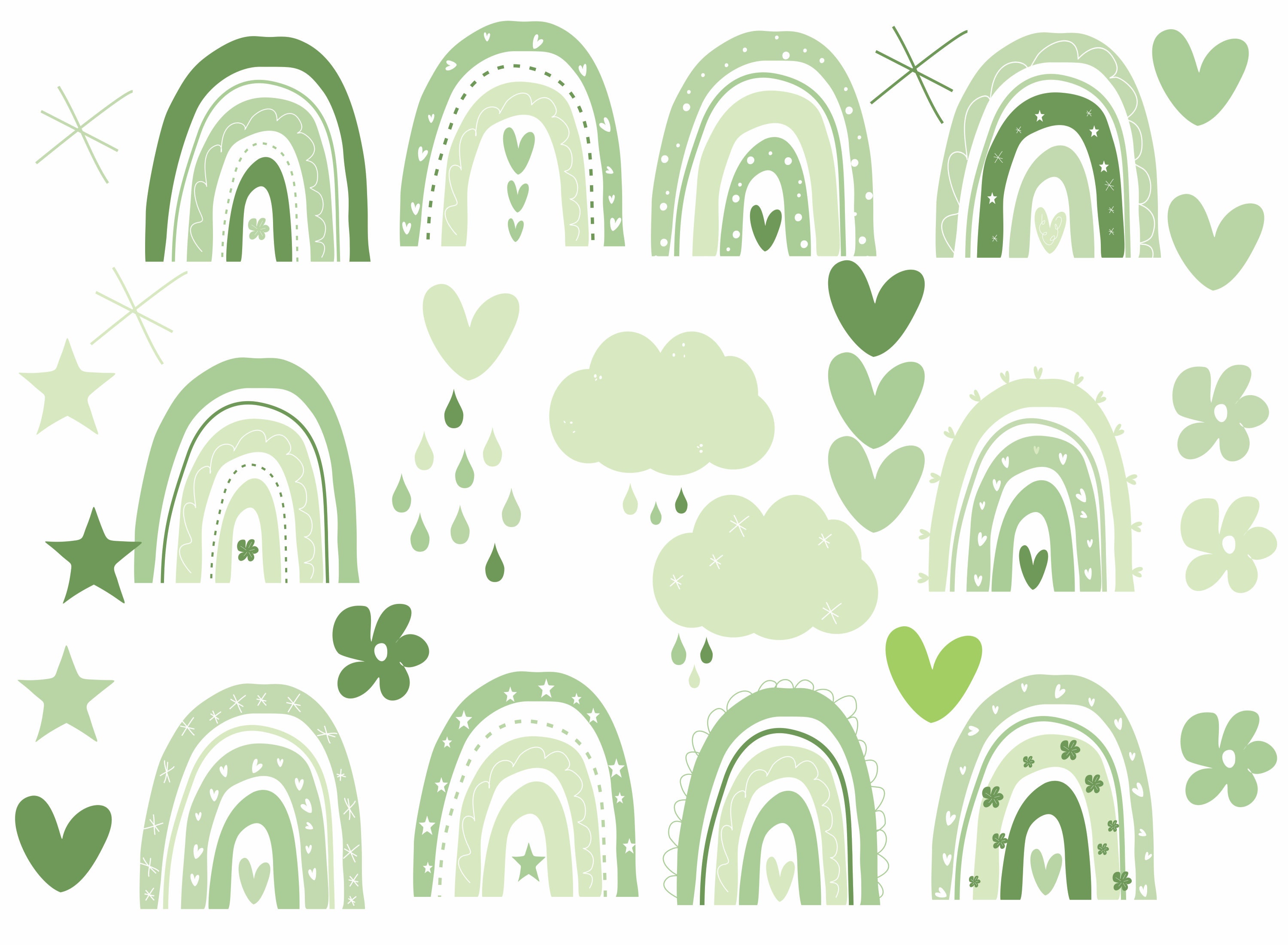 Rainbow Clipart, Greens, Scandi Rainbow, Digital Rainbow, Nursery ...