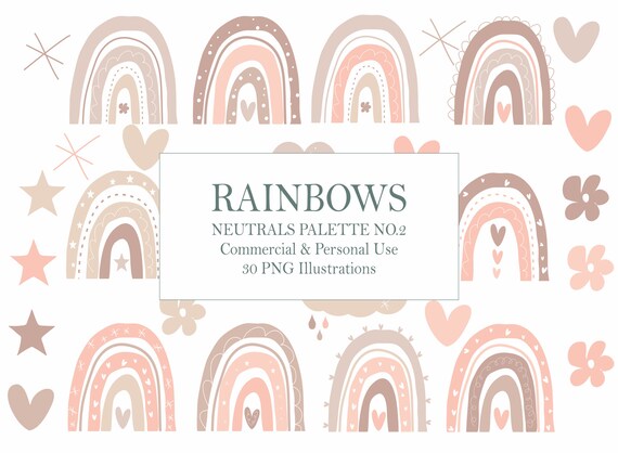 Digital Rainbow Hand Drawn Boho Rainbow Clipart Nursery Clipart ...