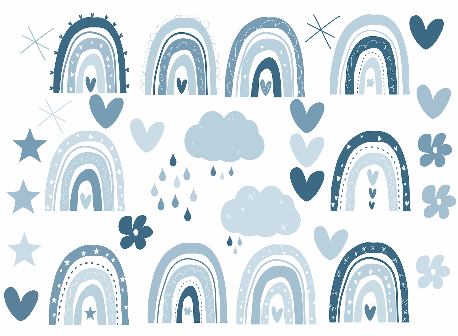 Commercial Use Rainbow Clipart, Blue Rainbow Clip Art, Digital Rainbow ...