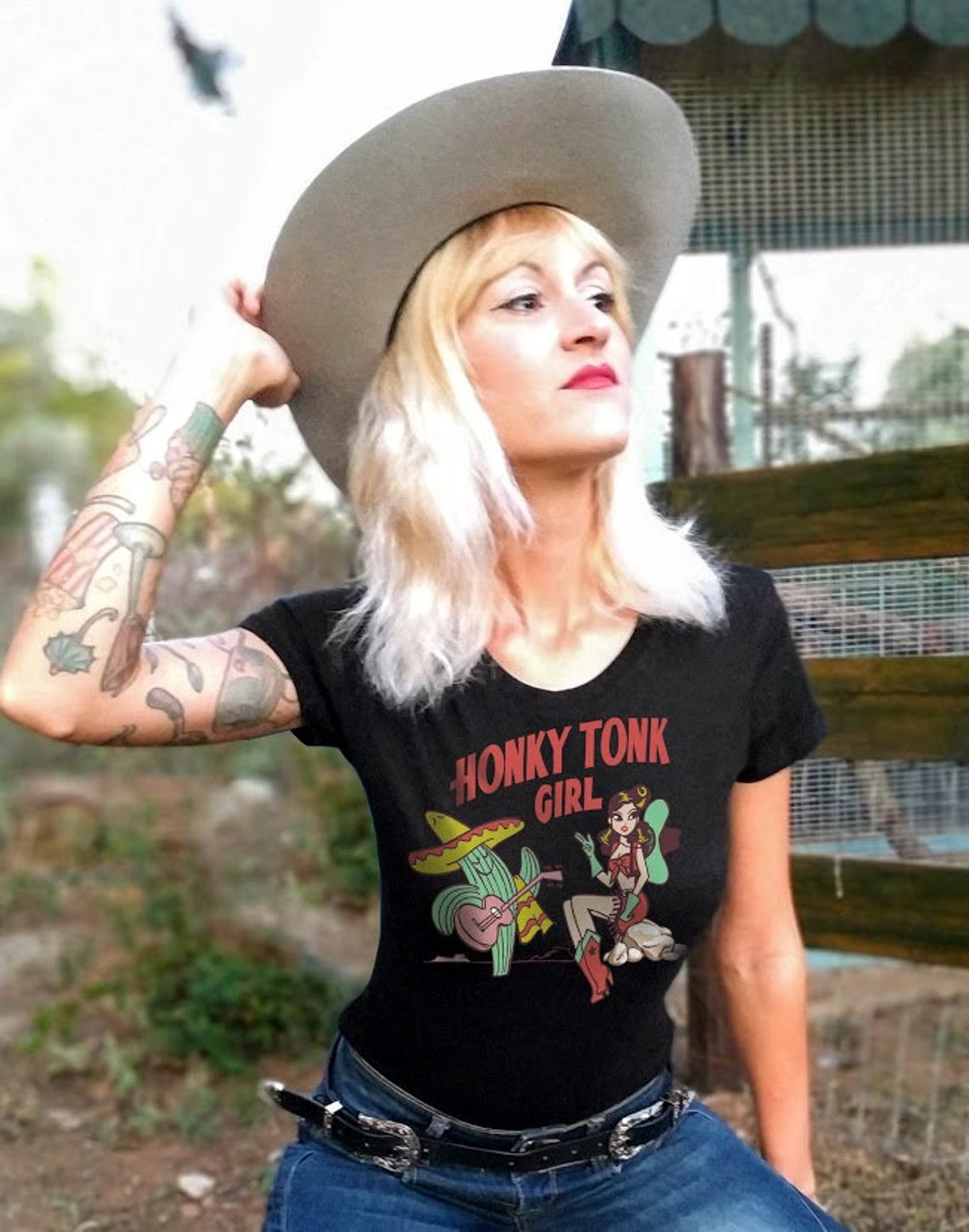 Honky tonk girl t-shirt pinup western women ladies country | Etsy