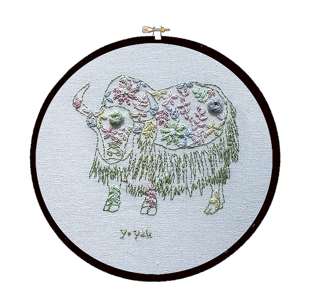 Animal Alphabet Floral Embroidery Kit of a Yak With Flowers. Hand ...
