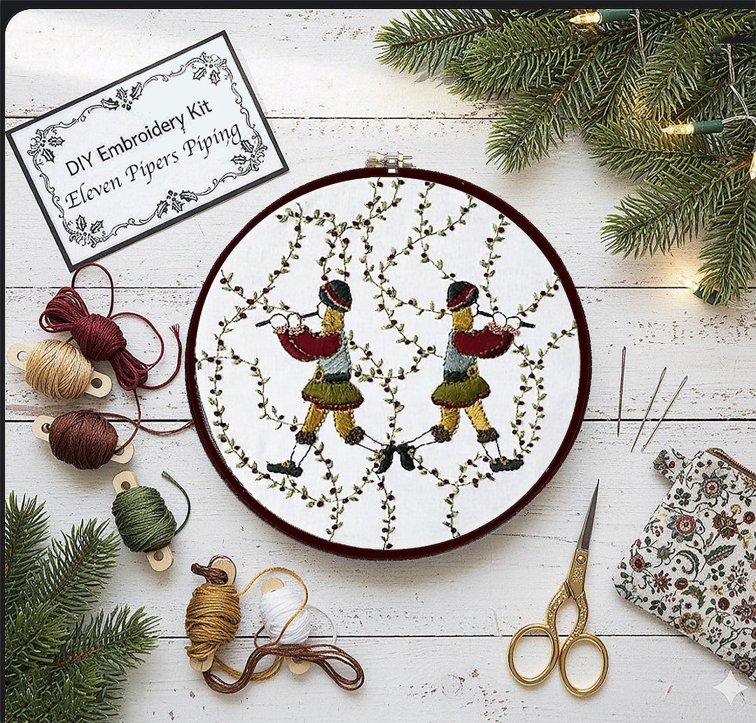Eleven Pipers Piping Embroidery Kit: Beginner DIY Christmas Hoop Art - Etsy