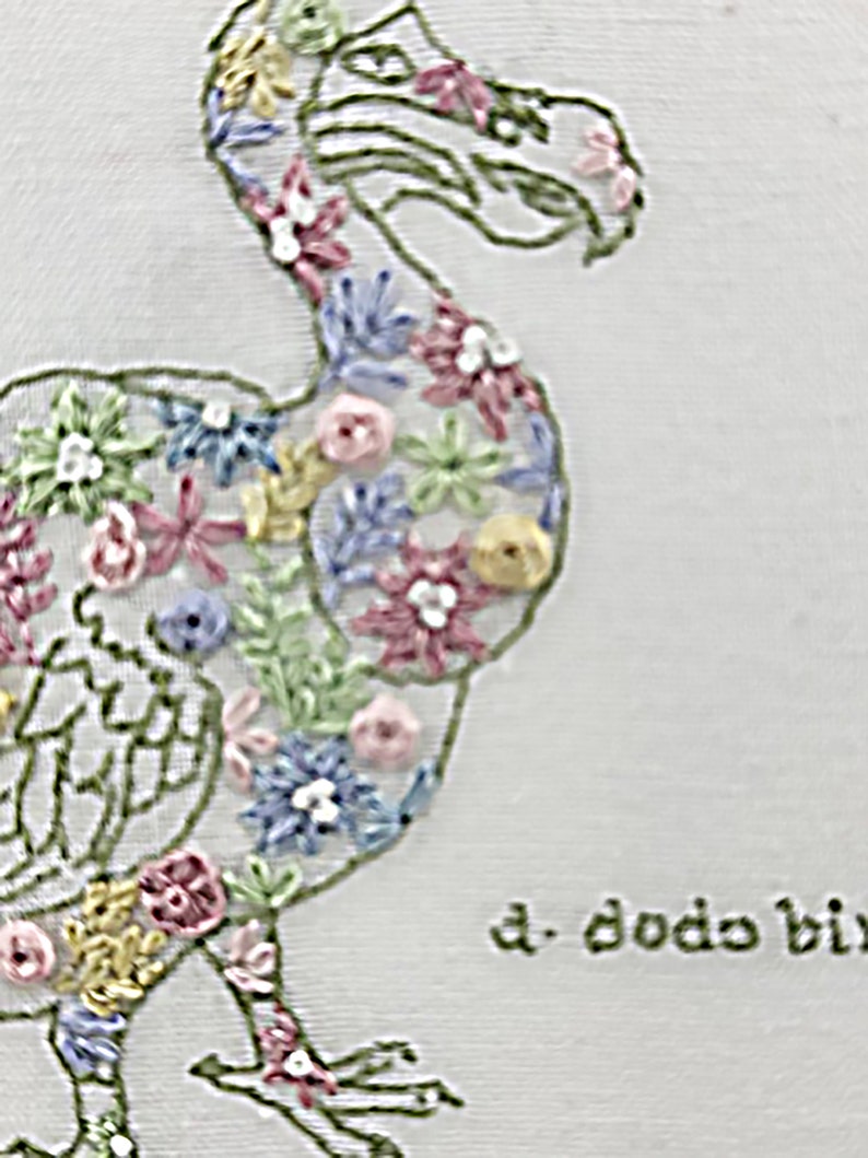 Animal Alphabet Embroidery Pattern of a Dodo Bird With Flowers. Instant ...