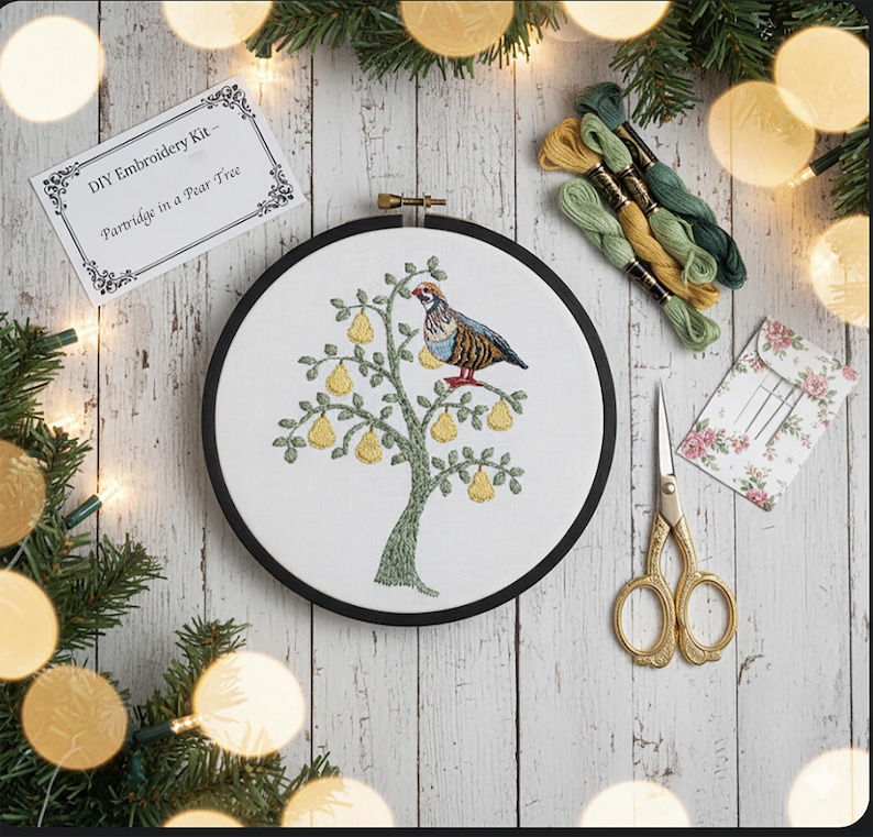 Partridge in a Pear Tree Embroidery Kit: Beginner Christmas Hoop Art - Etsy