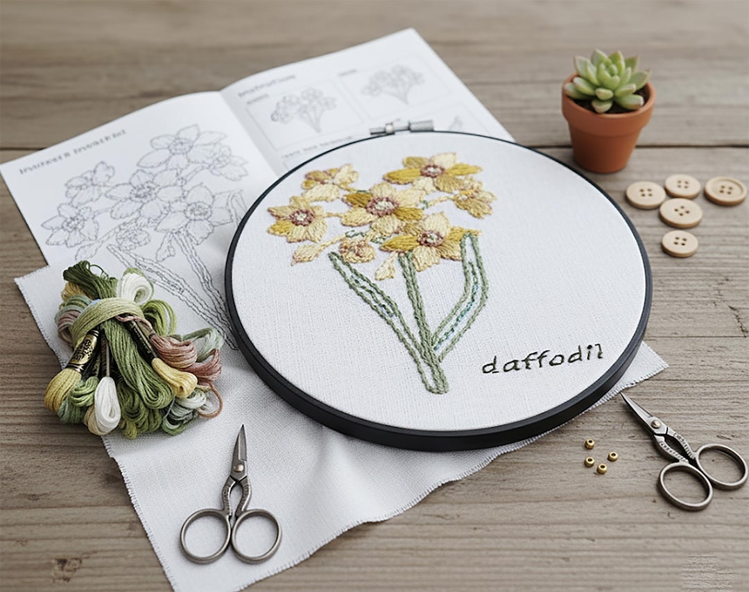 Daffodil Hand Embroidery Kit: DIY Needlework Craft for Beginners - Etsy