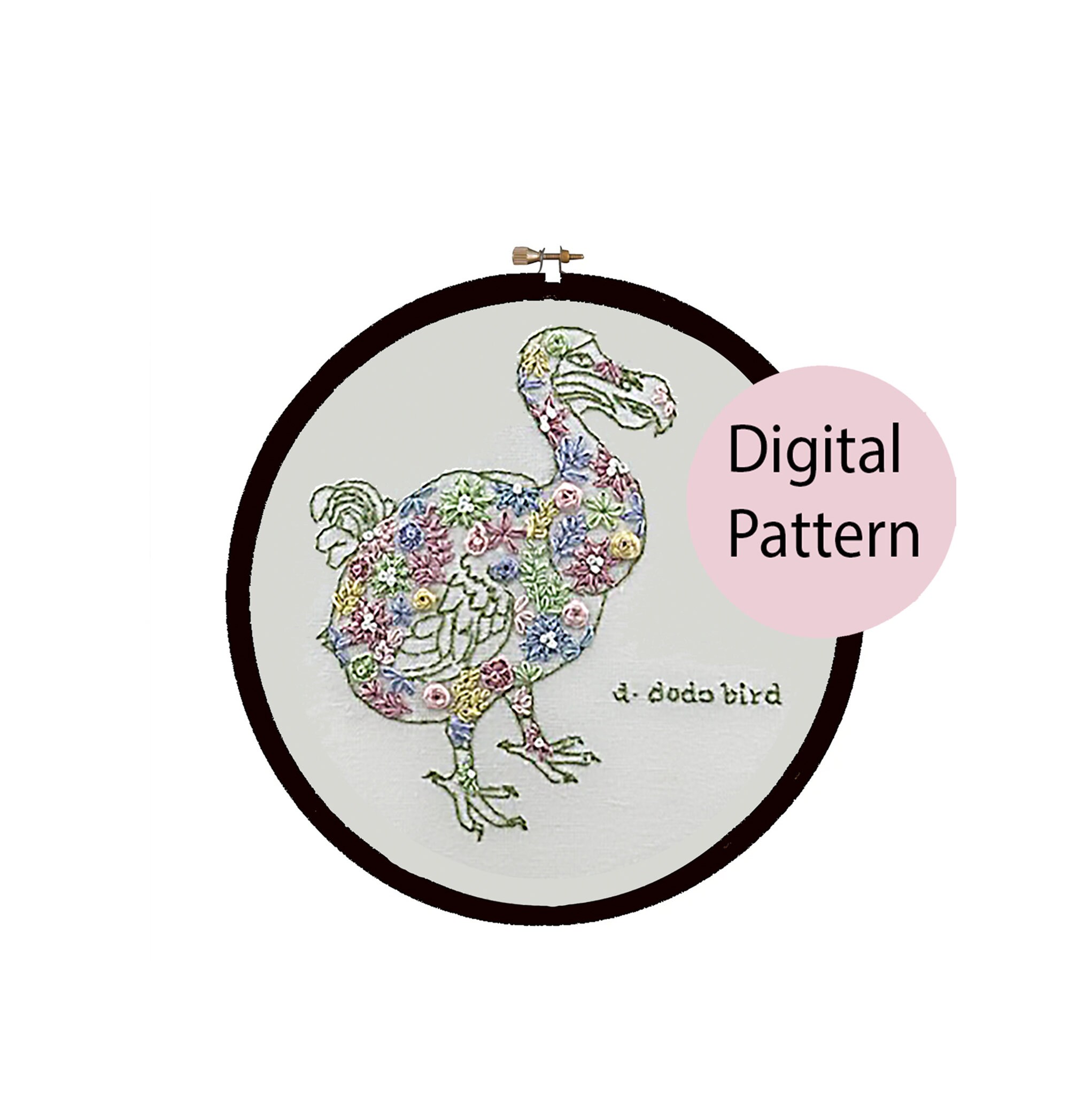 Animal Alphabet Embroidery Pattern of a Dodo Bird With Flowers. Instant ...