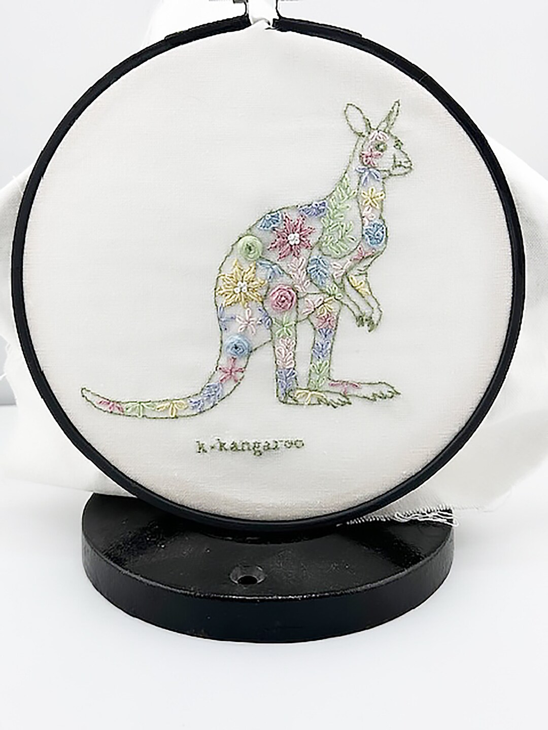 Floral Kangaroo Embroidery Kit: Animal Alphabet DIY Craft, Nursery ...
