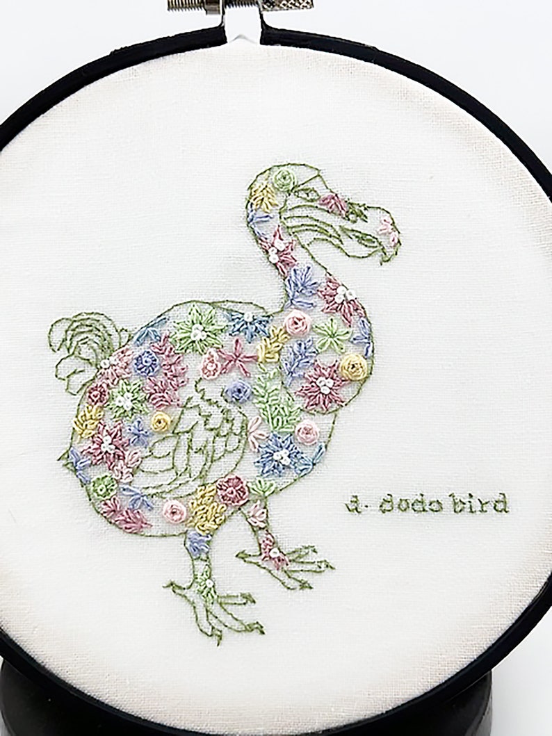 Animal Alphabet Embroidery Pattern of a Dodo Bird With Flowers. Instant ...