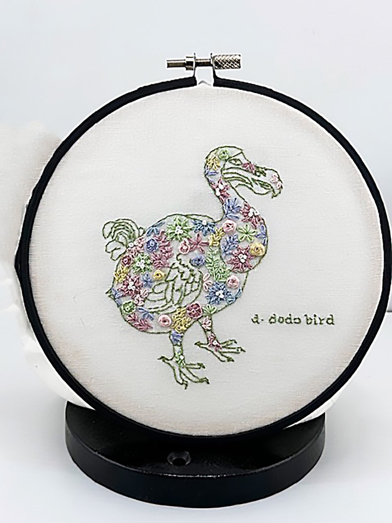 Animal Alphabet Embroidery Pattern of a Dodo Bird With Flowers. Instant ...