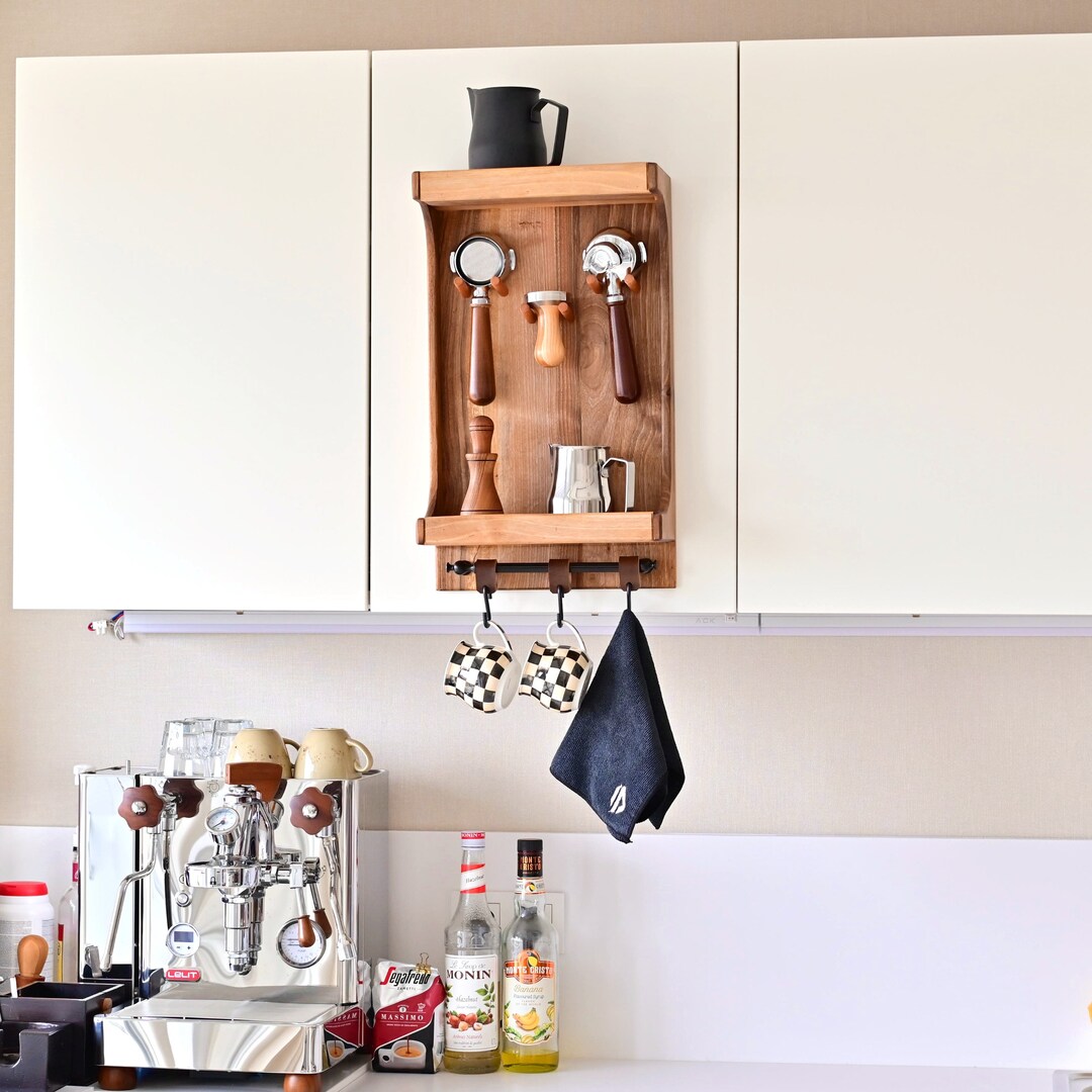 Wooden Espresso Portafilter Wall Rack Walnut Wood Rack Barista Wall ...