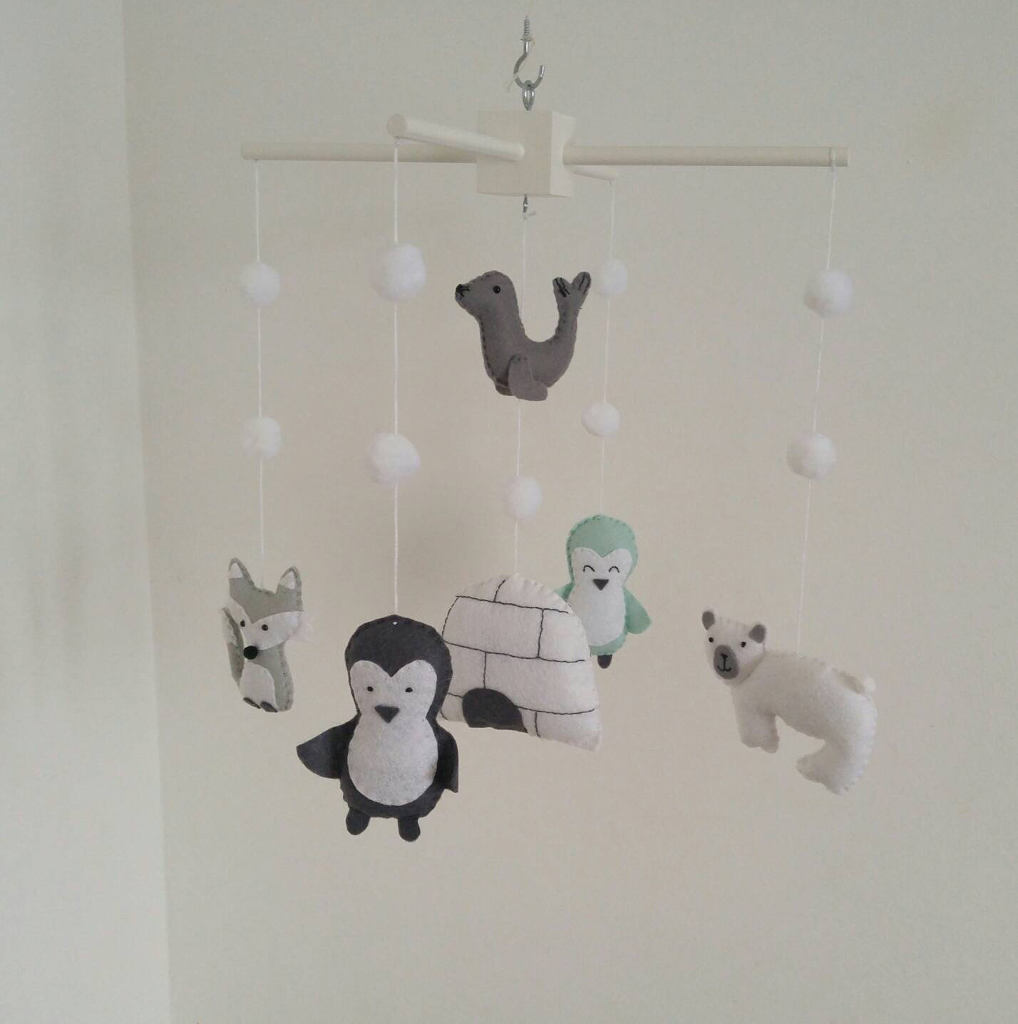 Penguins Polar Bear Seal Arctic Fox and Igloo Baby Mobile - Etsy UK