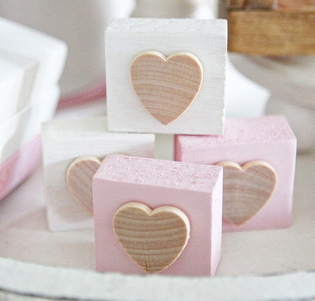 Mini Wood Heart Blocks, Valentines Day Blocks, Valentines Day Tiered ...