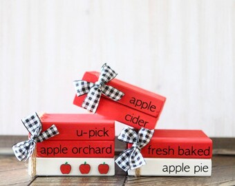 Fall Mini Wooden Books Tiered Tray Display Farmhouse Style Pumpkin ...